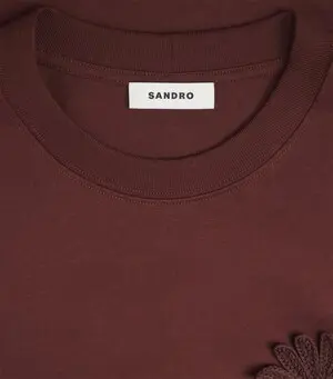 Sandro Cotton Crochet T-shirt - Brown