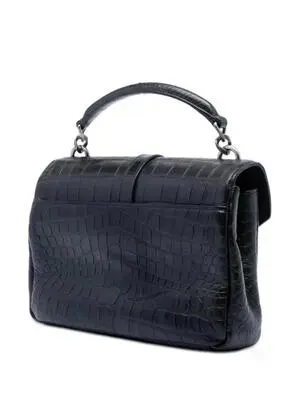 Saint Laurent 2016 Medium Croc Embossed Leather College Satchel - Black