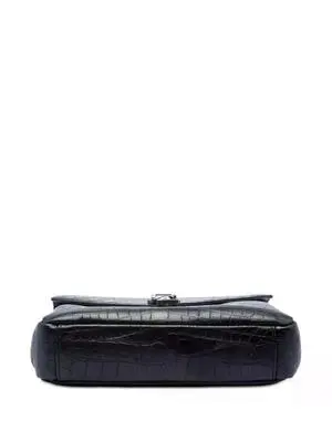 Saint Laurent 2016 Medium Croc Embossed Leather College Satchel - Black