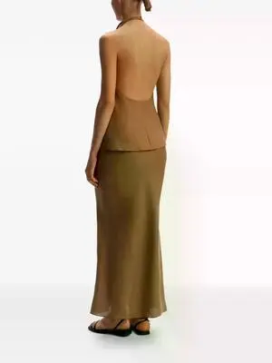 12 STOREEZ Linen Maxi Skirt - Brown