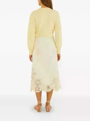 Farm Rio Laser-cut Scallop Straight Skirt - Neutrals