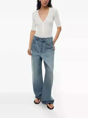 12 STOREEZ Ribbed V-neck Bodysuit With Button Fastening