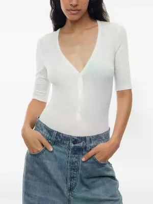 12 STOREEZ Ribbed V-neck Bodysuit With Button Fastening