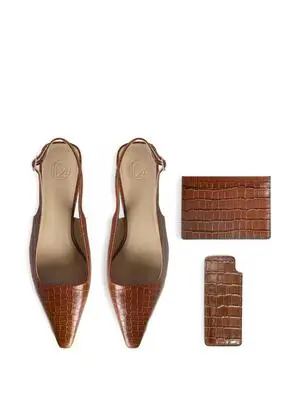 12 STOREEZ Leather Slingback Pumps - Brown