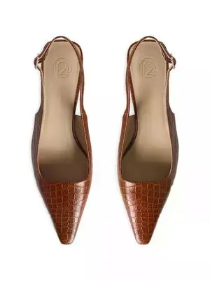 12 STOREEZ Leather Slingback Pumps - Brown