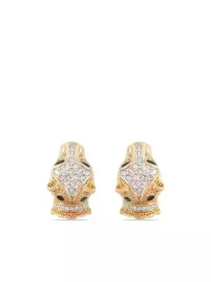 SUSAN CAPLAN 1980s Attwood & Sawyer Tiger Head Clip-on Earrings - Gold