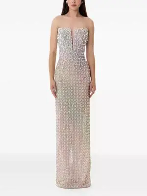 DINA MELWANI Crystal Embellished Strapless Maxi Dress - Neutrals