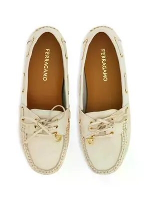 FERRAGAMO Leather Lace-up Boat Shoes - White