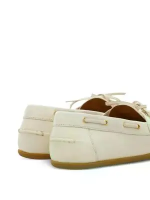 FERRAGAMO Leather Lace-up Boat Shoes - White