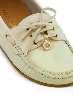 FERRAGAMO Leather Lace-up Boat Shoes - White