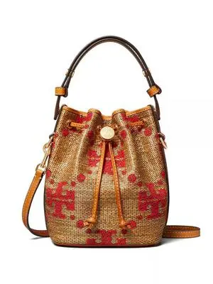 Tory Burch T Monogram Straw Mini Bucket Bag