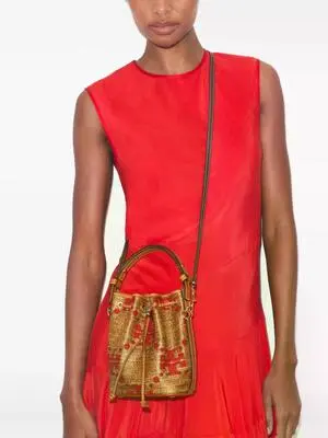 Tory Burch T Monogram Straw Mini Bucket Bag