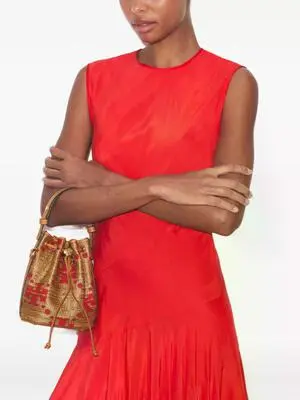 Tory Burch T Monogram Straw Mini Bucket Bag