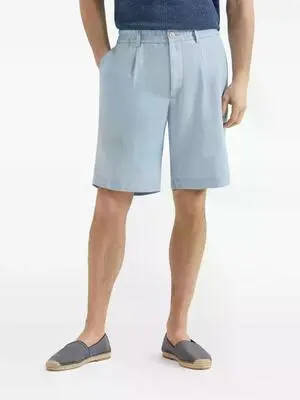 Brunello Cucinelli Linen And Virgin Wool Chevron Bermuda Shorts - Blue
