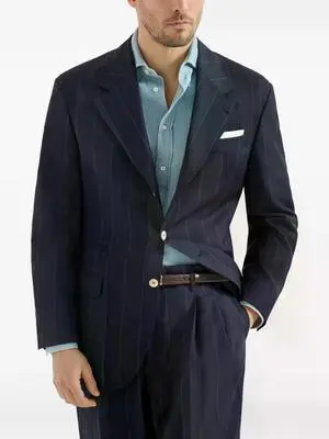 Brunello Cucinelli Virgin Wool Chalk Stripe Tailor Blazer - Blue