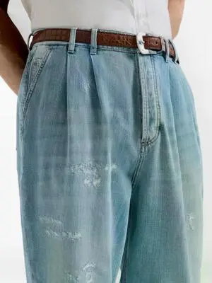 Brunello Cucinelli Lightweight Denim Five-pocket Trousers With Double Pleats And Rips