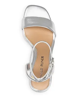 DONALD PLINER Doyenne Ankle Strap Block Heel Sandals - Silver