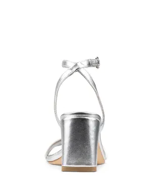 DONALD PLINER Doyenne Ankle Strap Block Heel Sandals - Silver