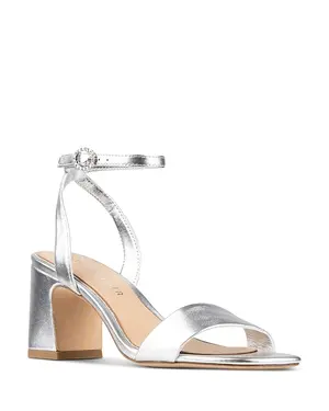 DONALD PLINER Doyenne Ankle Strap Block Heel Sandals - Silver