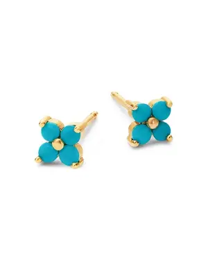 Zoe Chicco 14k Yellow Turquoise Flower Stud Earrings