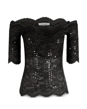Rabanne Scalloped Short Sleeve Top - Black