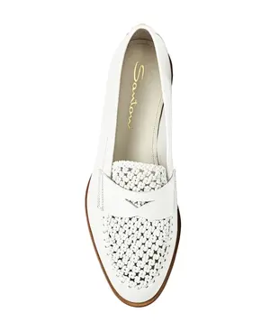 Santoni Leather Penny Loafer - White