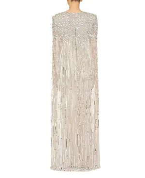 Jenny Packham Lotus Lady Sequin-embellished Cape Gown - Platinum