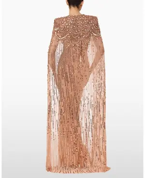 Jenny Packham Lotus Lady Sequin-embellished Cape Gown - Sable