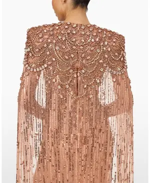 Jenny Packham Lotus Lady Sequin-embellished Cape Gown - Sable