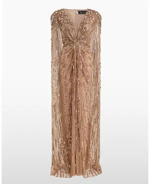 Jenny Packham Lotus Lady Sequin-embellished Cape Gown - Sable