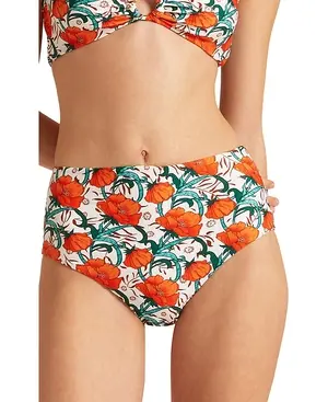 La DoubleJ Floral High-rise Bikini Bottom - Morpheus Orange
