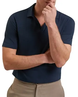 Ted Baker London Anito Short Sleeve Cotton Linen Open Neck Polo - Navy