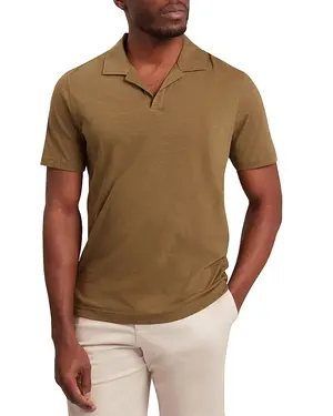 Ted Baker London Anito Short Sleeve Cotton Linen Open Neck Polo - Olive