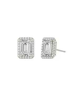 VRAI Halo Stud Earrings In 14k Gold With 1.5ctw Emerald Lab Grown Diamond