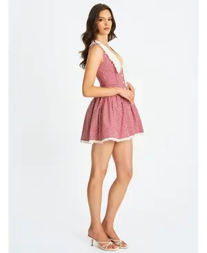 MISS CIRCLE NEW YORK Nala Gingham Eyelet Lace Trim Mini Dress