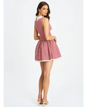 MISS CIRCLE NEW YORK Nala Gingham Eyelet Lace Trim Mini Dress