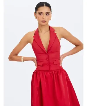 MISS CIRCLE NEW YORK Ursella Halter Single-breasted Lapel Top