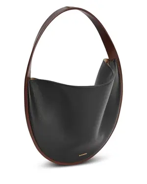 JIL SANDER Pivot Medium Leather Hobo Bag - Black