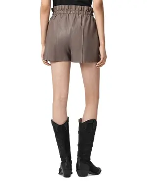 ALLSAINTS Fran Leather Shorts - Mole Brown