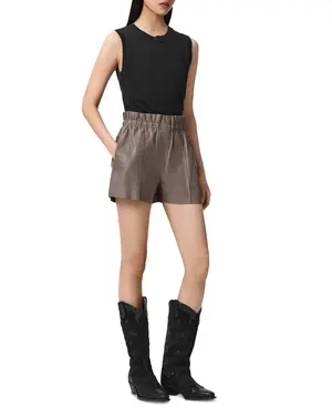 ALLSAINTS Fran Leather Shorts - Mole Brown