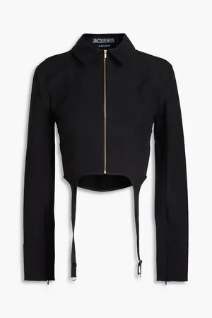 Jacquemus Draio Cropped Cutout Slub Woven Shirt - Black