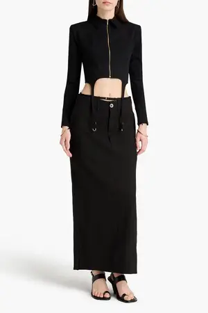 Jacquemus Draio Cropped Cutout Slub Woven Shirt - Black