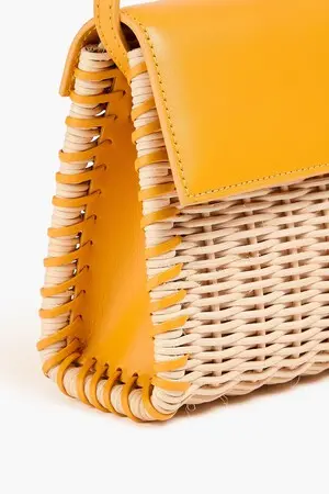 Jacquemus Le Bambino Leather And Raffia Shoulder Bag - Saffron