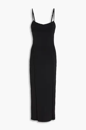 Jacquemus Embellished Cutout Metallic Stretch-Knit Midi Dress - Black
