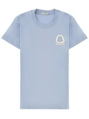 Moncler T-shirt With Embroidered Logo - Azure