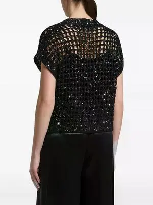 Peserico Sequin-embellished Open-knit Cardigan - Black