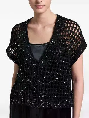Peserico Sequin-embellished Open-knit Cardigan - Black