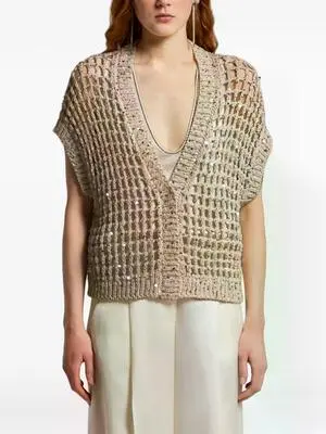 Peserico Sequin-embellished Open-knit V-neck Cardigan