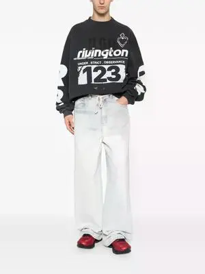 RRR123 Graphic-print Logo-sleeve Sweatshirt - Black