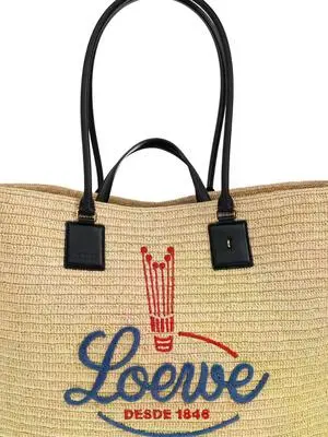 Loewe Xl Verano Embroidered-logo Woven Tote Bag - Neutrals